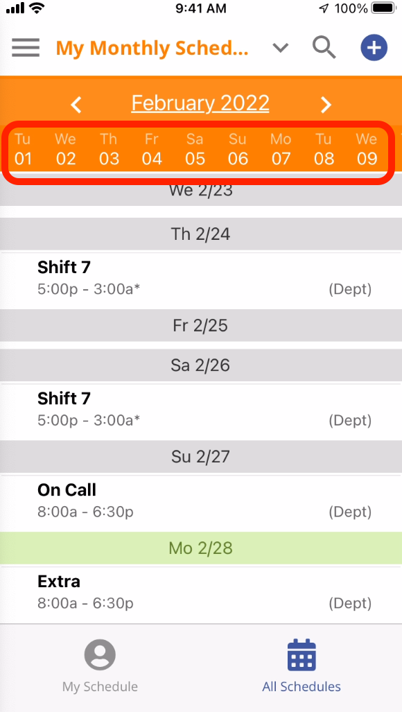 Navigating Dates on the Schedule – Lightning Bolt